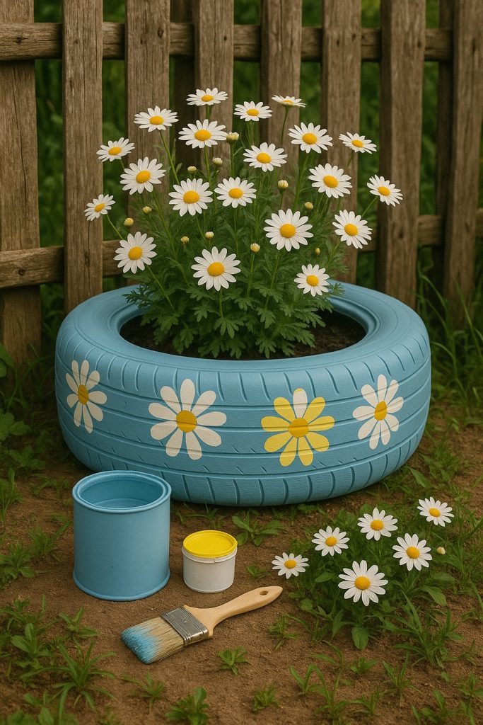 10 Painted Tyre Planter DIY Tutorial Ideas - Susie Harris