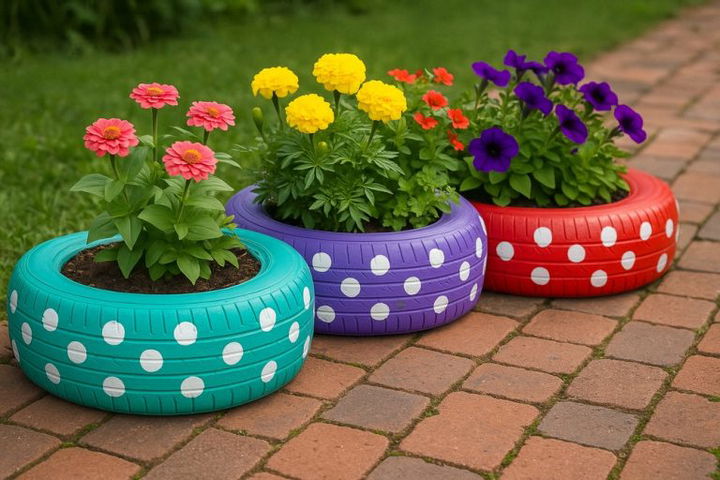 10 Painted Tyre Planter DIY Tutorial Ideas - Susie Harris